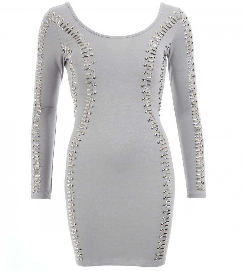 Grey Silver Beaded Mini Dress/Top