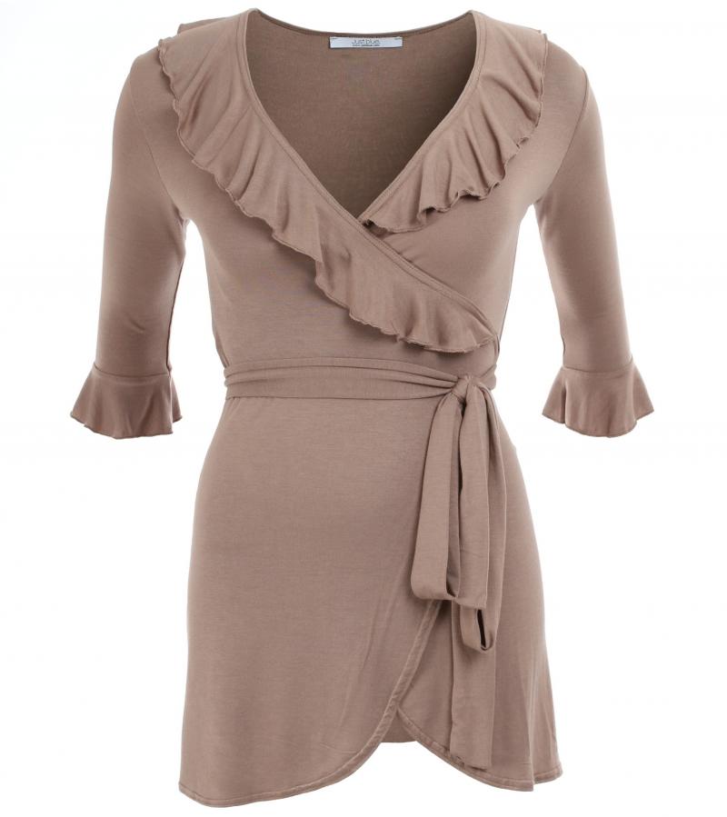 Mocha Ruffled Wrap Top