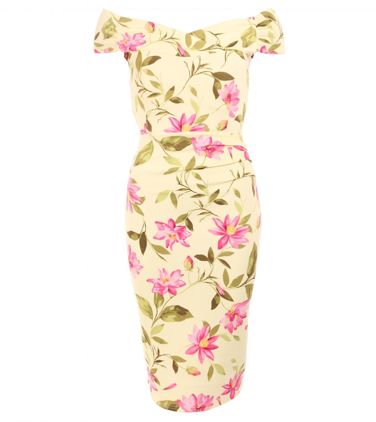 Lemon and Pink Floral Bardot Dress
