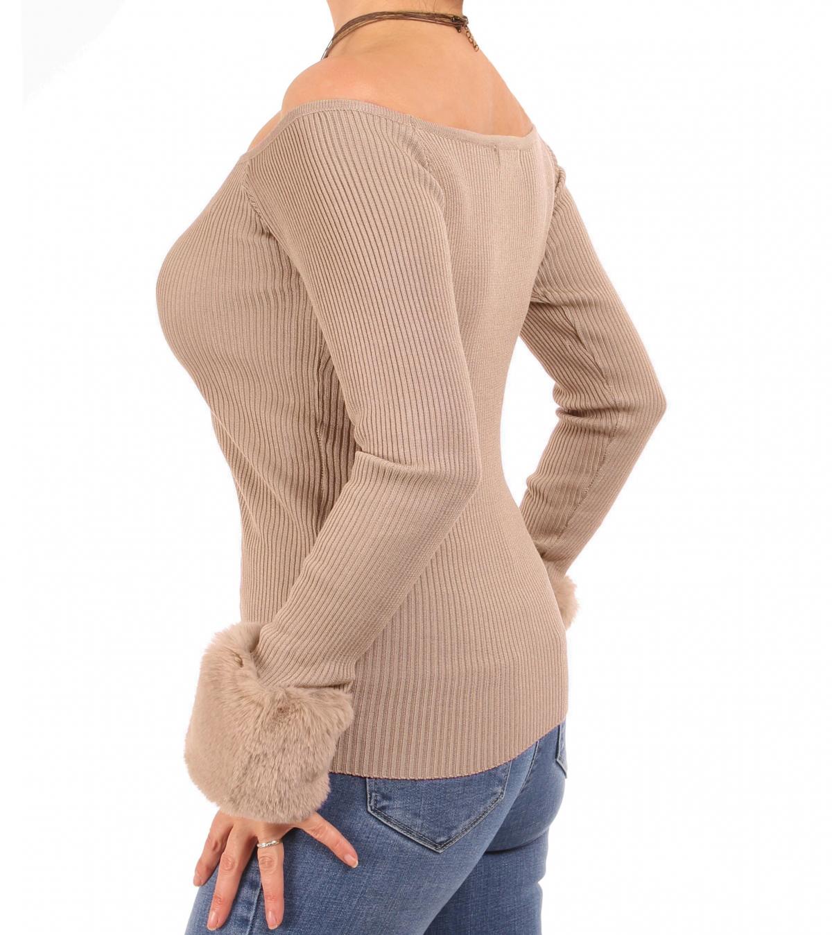 Mocha Faux Fur off the Shoulder Jumper