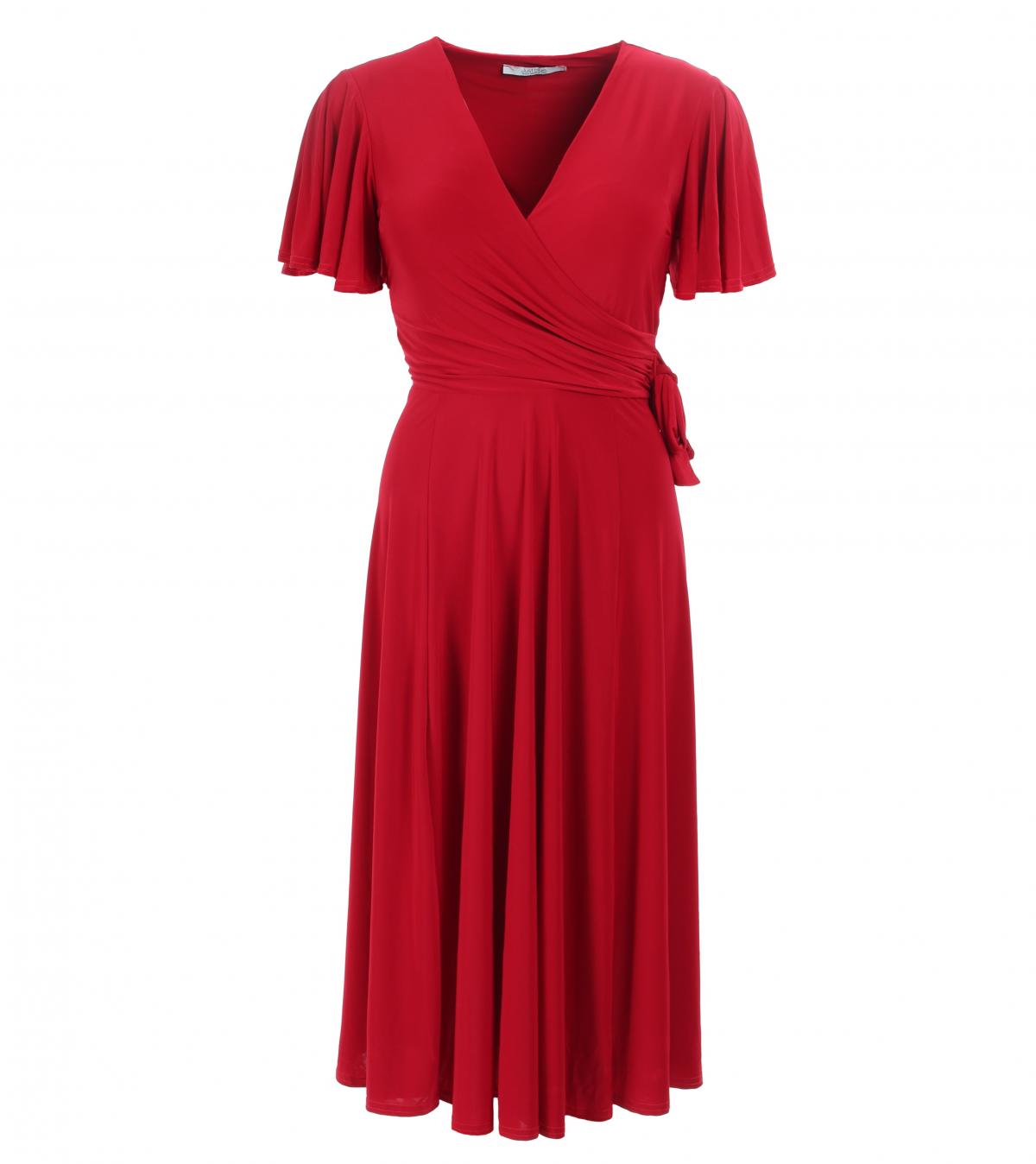 Red Waterfall Sleeve Fit and Flare Dress