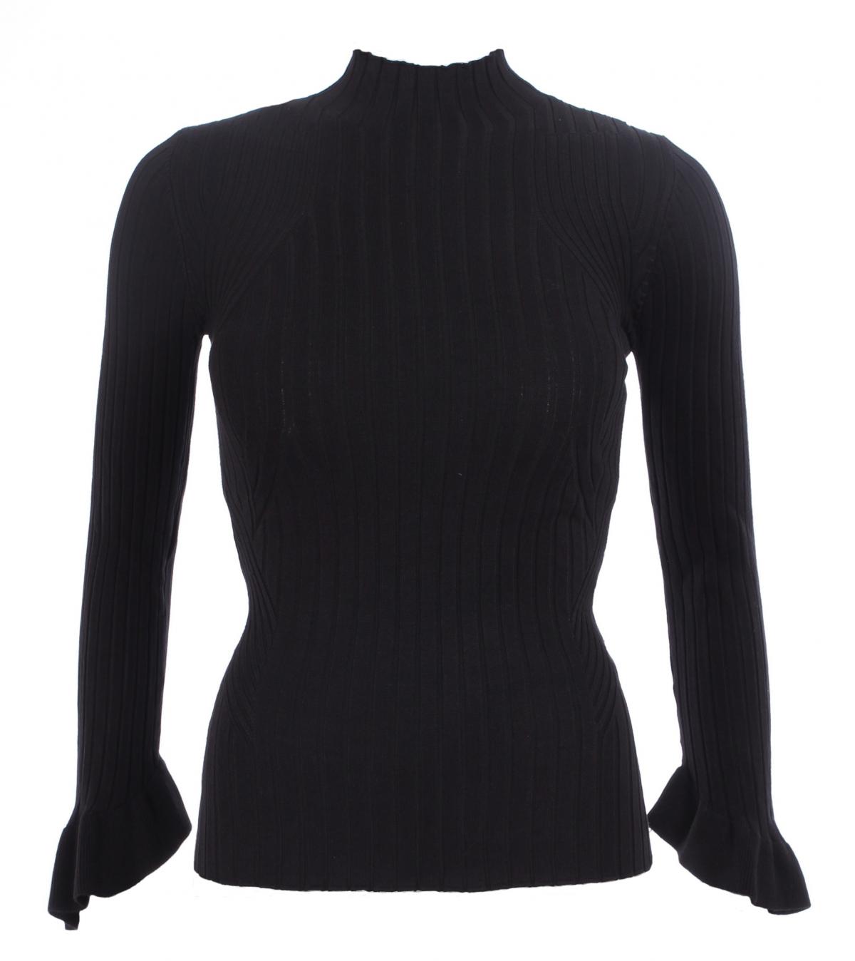 Black Ribbed Bell Sleeve Jumper
